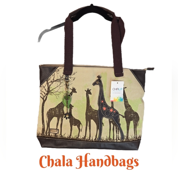Chala | Bags | Chala Handbags Canvas Shoulder Bag Giraffes Faux Brown ...